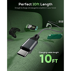 MENEEA Charger Charging Cable for PS5/PS5 Pro Controller,for Xbox Series X/S,for Nintendo Switch 2 Pack 10FT Replacement USB C Cord Nylon Braided Type-C Ports for PlayStation 5 Skins,Grey