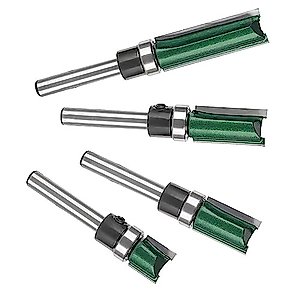TOTOWOOD Top Bearing Flush Trim Router Bit ， 4 Pcs Pattern Flush Trim Router Bit Set，1/4 Inch Shank，Cutting Height in 15/32”, 3/4”, 1”, 1-1/2”,Flush Trim Cut Router Bits (Pattern Flush Trim)