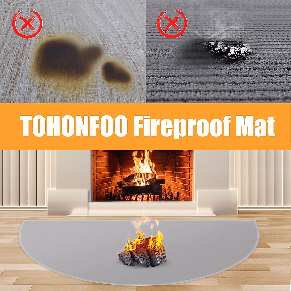 Hearth Rugs for Fireplaces Fire Resistant, 42 x 24 inch Fireproof Fireplace Mat Hearth Rug, Hearth Pads for Wood Stove Fireplace Indoor Outdoor, Protect Floors Carpets from Sparks Embers-Grey, 1mm
