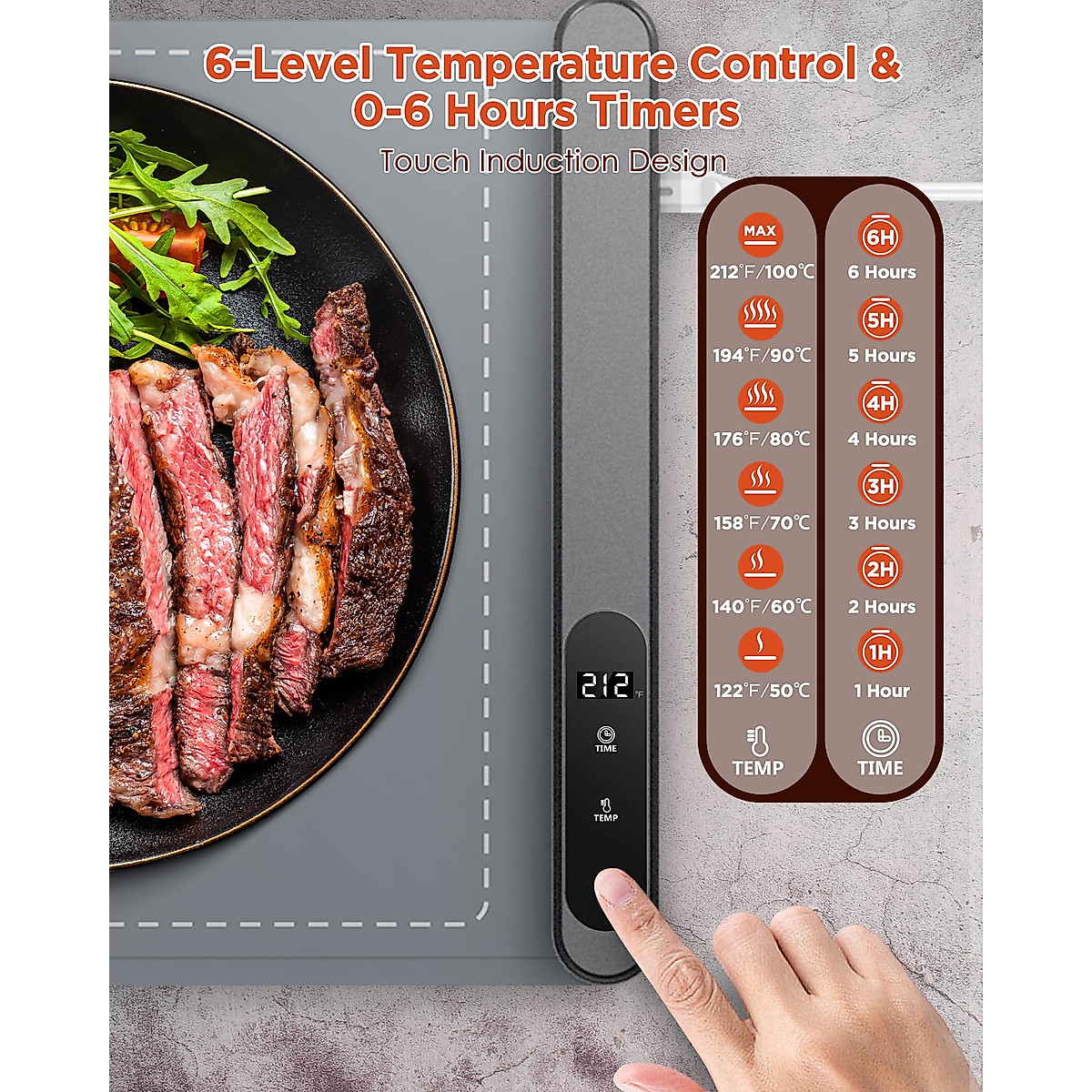 FEPPO Food Warming Mat, Upgrade High-tech Graphene Heating Film, Fast Full Surface Electric Warming Tray with 6 Level Adjustable Temperature and 6 Hours Timer, Roll Up Food Warmers for Parties Buffet