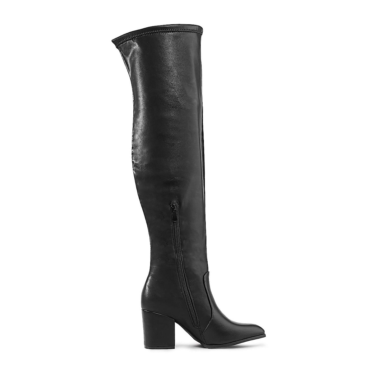 DREAM PAIRS Women's Black Pu Thigh High Boots Over The Knee Stretch Leather Cute Block Heel Fashion Long Boots Size 10 M US Gracie-2
