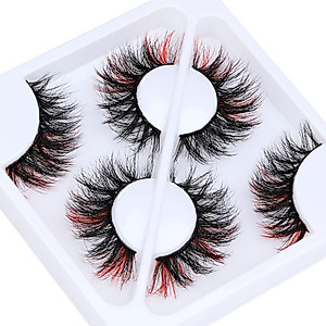 Red False Eyelashes with Color Cat Eye Lashes Mink Dramatic Fluffy Long Fake Lashes Christmas Wispy Strip Curly Lashes Pack 3 Pairs