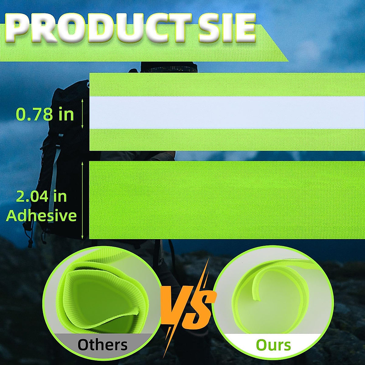 High Visibility Reflective Tape Strip 1.96in*0.79in Fabric Florescent Reflective Safety Tape Sew-on Warning Safety 16.4ft Length No Wrinkle Packaged in Roll