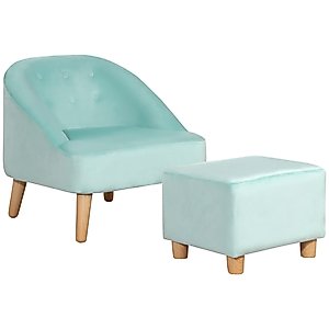 Qaba Kids Sofa Set, Toddler Chair, Sofa & Ottoman for Bedroom, Playroom, Children's Couch for 3-5 Years, Blue