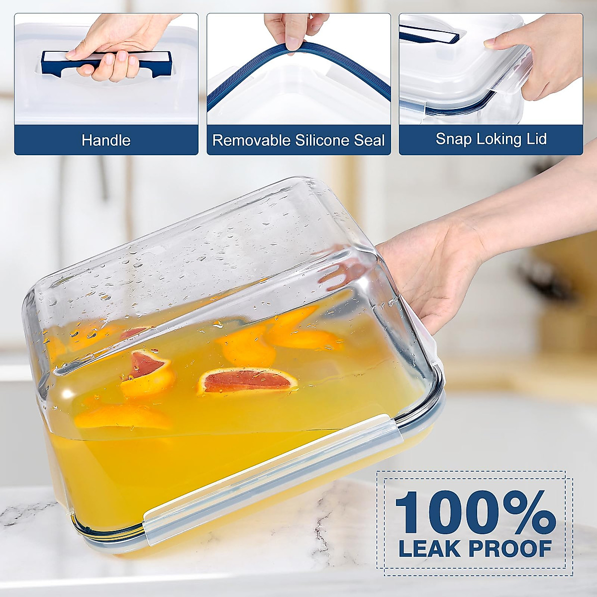 MYJIE [Extra Large] Glass Storage Containers with Lids - 220 Oz/28 Cup Oven Safe Large Glass Food Storage Containers with Handle for Storing Chicken,Vegetables,Fruits,Baking Turkey,Lasagna