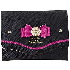 Sailor Moon Small Wallet Kawaii Tsukino Usagi Card Holder Wallet for Girls (Black , One Size )