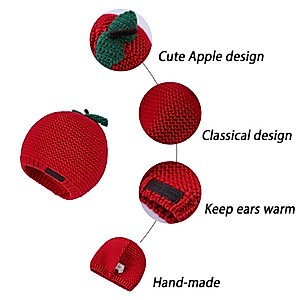 LANGZHEN Toddler Boys Girls Winter Hat Knit Beanie Hat for Fall Kids Baby Cute Warm Cap(Red-Apple,46-48CM)