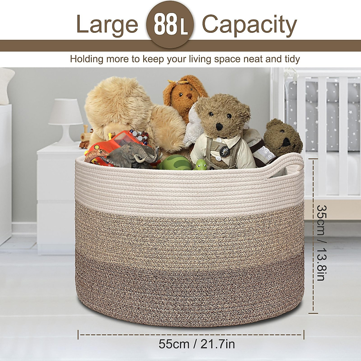 Ajiteogy XXXL Large Laundry Basket 21.7" x 21.7" x 13.8" Woven Blanket Basket 88L, Cotton Rope Storage Basket for Living Room,Toys, Towels, Pillows, Clothes
