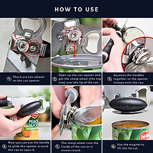 Can Opener Manual Can Opener Smooth Edge - Can Openers for Seniors - Heavy Duty, Stainless Steel Hand Can Opener, Heavy Duty Can Opener, Hand Held Can Opener - Ergonomic Handle