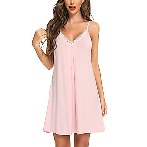 Memory baby Womens Chemise Sleepwear Full Slips Sexy Lace Nightgown Soft Nightwear Lingerie A-pink