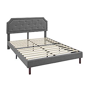 Amazon Basics Upholstered Platform Bed with Button-Tufted Headboard, Wood Slat Support, Easy Assembly - Full, Dark Gray
