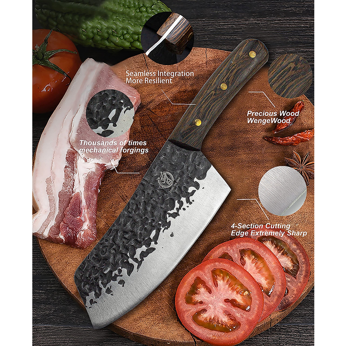 ZENG JIA DAO Bolster Boning Knife Fillet Knife with Sheath 7 inch Forged HC Steel Blade for Beaf and Turkey Deboning Filleting, and Trimming with Gift Box Meat Cleaver For Kitchen Outdoor BBQ Camping