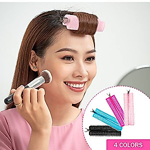 Double Layer Hair Rollers Bang Rollers Self Grip Hair Curler Rollers Curler Bang Hair Sticky Cling Hairdressing Curler Plastic DIY Hair Styling Accessories Tool, Black, Pink, Blue, Rose Red (4 Pieces)