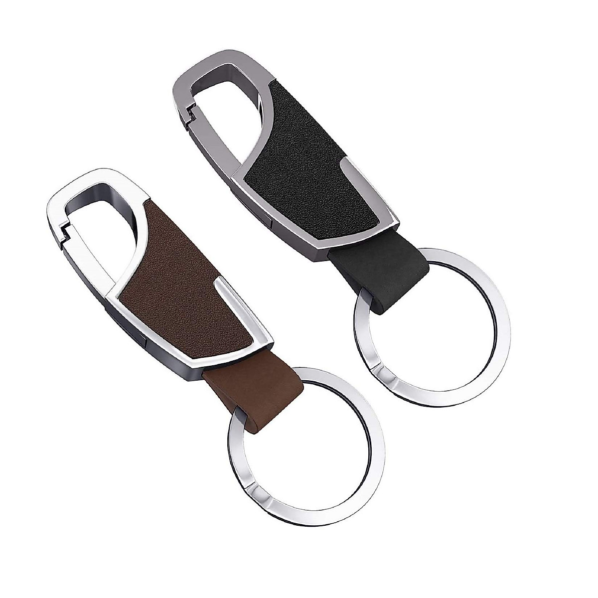 Reenfaya Key Chain with Leather Heavy Duty for Men and Women,Upscale Car Keychain Key Ring Key Holder-2 Pack(Black/Brown) (RF01)