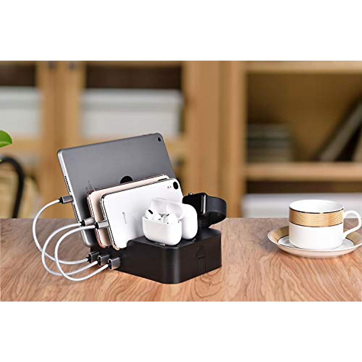 Charging Station for Multiple Devices 6 Port 30W MUZHI Fast Multi USB Charger Station Dock HUB Desktop Wall Charge Stand Organizer for iPad iPhone Airpods iwatch Kindle Tablet Smart Cell Phones Black