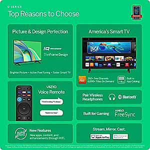 VIZIO 24-inch D-Series FHD LED Smart TV w/Bluetooth Headphone Capable, AMD FreeSync & Alexa Compatibility, D24fM-K01, 2023 Model