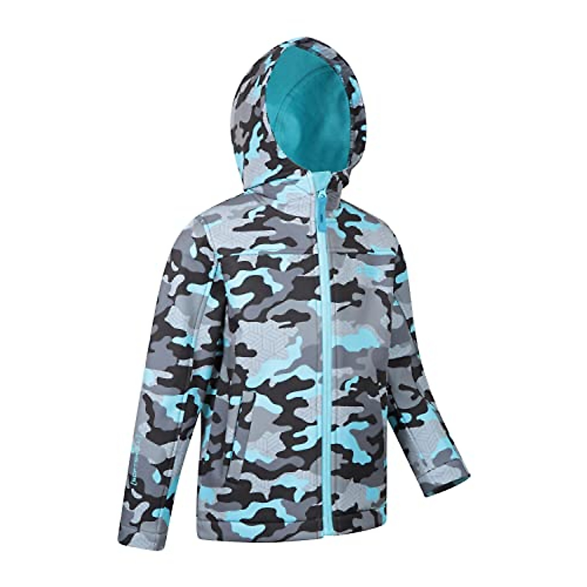 Mountain Warehouse Exodus Kids Softshell Jacket With Hood - Girls Boys Coat Blue Camo 11-12 Years