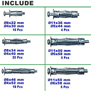 Expansion Screw, Stainless Steel Expansion Bolts, Screws, Screws,Expansion Bolts Zinc Plated Heavy Duty Metal Plate Board Cavity Wall Fixing Anchors Plugs Kit Hollow Wall Anchor Kit