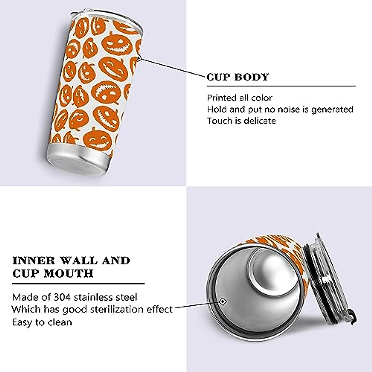 Jihqo Halloween Pumpkin Orange Tumbler with Lid and Straw, Insulated Stainless Steel Tumbler Cup, Double Walled Travel Coffee Mug Thermal Vacuum Cups for Hot & Cold Drinks 12oz