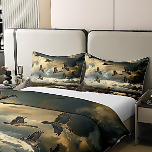 jejeloiu Mallard Duck 100% Cotton Duvet Cover Duck Hunting Themed Bedding Set Boys Girls Rustic Natural Lake Scenery Comforter Cover Lightweight Hunting and Fishing Bedspread Cover Twin, No Comforter