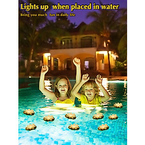 Hortsun 9 Pack Floating Pool Lights Lotus Flower Lantern Artificial Foam LED Lifelike Pool Lights Battery Operated Pool Lantern Pond Decoration(White, Yellow Light, 3.94 Inch)