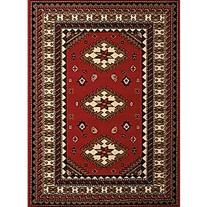 United Weavers Dallas Tres Runner Rug - Red, 5x8, Southwestern Indoor Area Rug with Bordered Pattern, Jute Backing