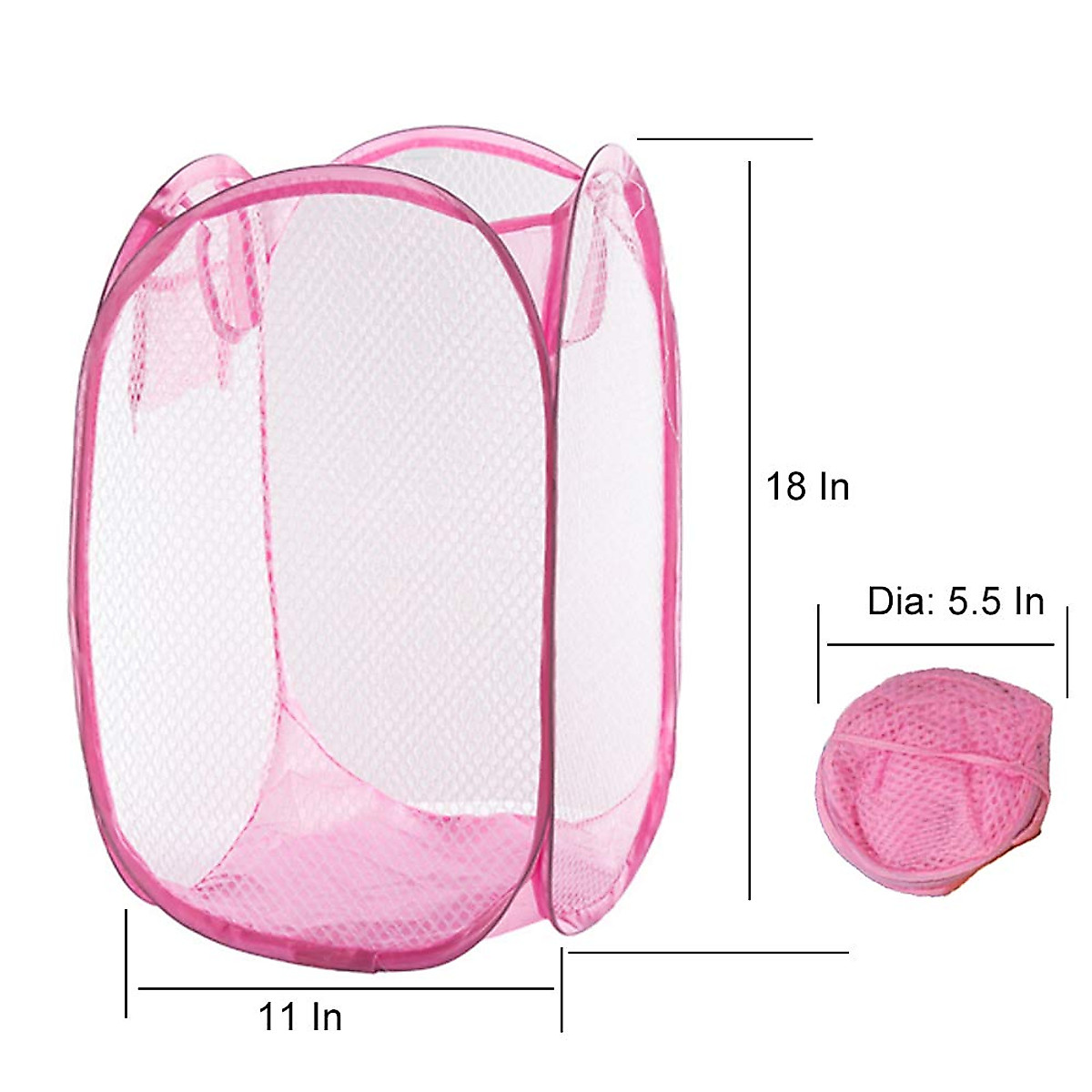 Qtopun Mesh Popup Laundry Hamper, Foldable 2 Pack Portable Dirty Clothes Basket Collapsible Dirty Clothes Hamper for Bedroom, Kids Room, College Dormitory and Travel (Light Blue+Pink)