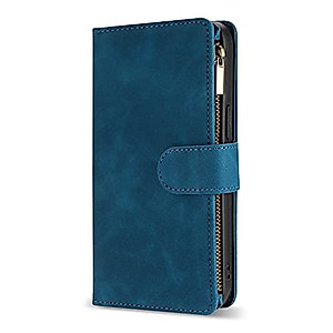 ZZXX Samsung Galaxy S23 Wallet Case with RFID Blocking Card Slot PU Leather Zipper Flip Folio with Strap Kickstand Protective Cover for Samsung Galaxy S23 Case Wallet(Blue-6.1 inch)