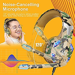 VersionTECH. G2000 Gaming Headset for PS5 PS4 Xbox One Controller,Bass Surround Noise Cancelling Mic,Over Ear Headphones with LED Lights for Mac Laptop Xbox Series X Nintendo Switch NES PC Games-Camo