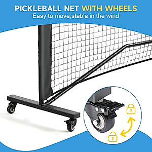 Pickleball Set with Net, Rengue Pickleball Net with Wheels for Driveway Backyard,22FT Regulation Size,4 Pickleball Paddles & 6 Balls, 1 Carry Bag, 1 Ball Bag, Pickleball Set for Indoor Outdoor Play