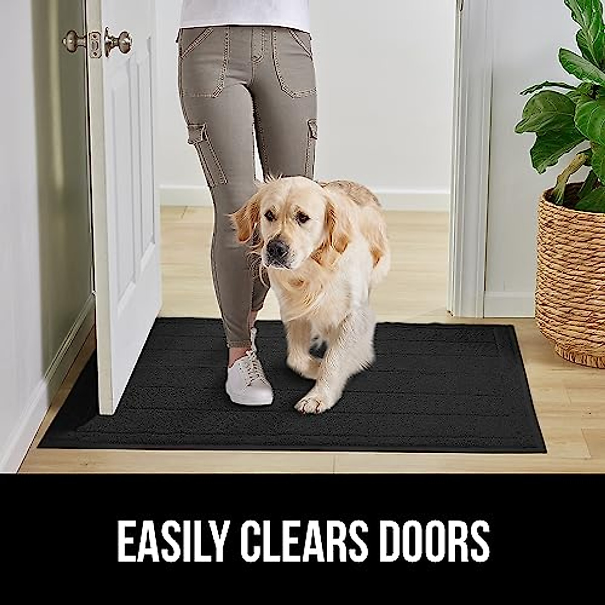 Gorilla Grip Stain and Fade Resistant Dirt Grabber Mesh Door Mat, Low-Profile, Heavy Duty Quick Dry Striped Doormat, Mats for Indoor or Outdoor Entry, Shoe Scraper, Garage Entrance Mat, 35x23, Black