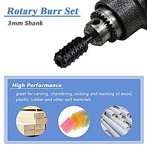 Mesee 10 Pieces Rotary File Rasp Set, 3mm(1/8") Round Shank Rotary Burrs Carbon Steel Carving File Rasp Twist Drill Bits Electric Ginder Rasp Accessory for Woodworking Drilling Engraving