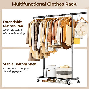 HYSEYY Portable Clothing Clothes Garment Rack Wheels,46.5" L Sturdy Clothing Racks for Hanging Clothes, Metal Wardrobe Closet Rack Clothes Storage Organizer for Coats, Shirts, Dress,Black