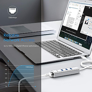 LENTION 3-Port USB 3.0 Hub with Gigabit Ethernet Adapter Compatible MacBook Air/Pro (Previous Generation), iMac, Surface, Chromebook, More Type A Laptops - Ultra Slim (CB-H23s-0.5M, Silver)