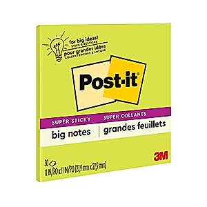 Post-it Super Sticky Big Notes, 11 in x 11 in, 1 Pad, 2X The Sticking Power, Neon Green (BN11G)