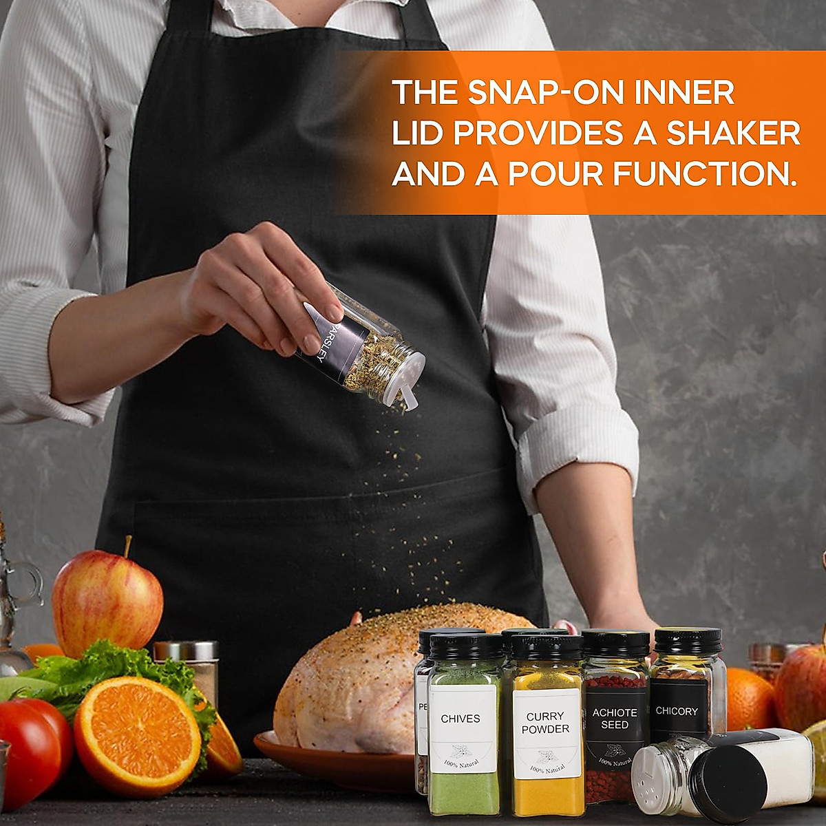 AuroTrends Empty Spice Jars with Labels 4oz 48Pack, 4 oz Seasoning Containers with Preprinted Spice Labels/Funnel/Marker for Pantry Organizers and Storage (4fl.oz, 48Pack)