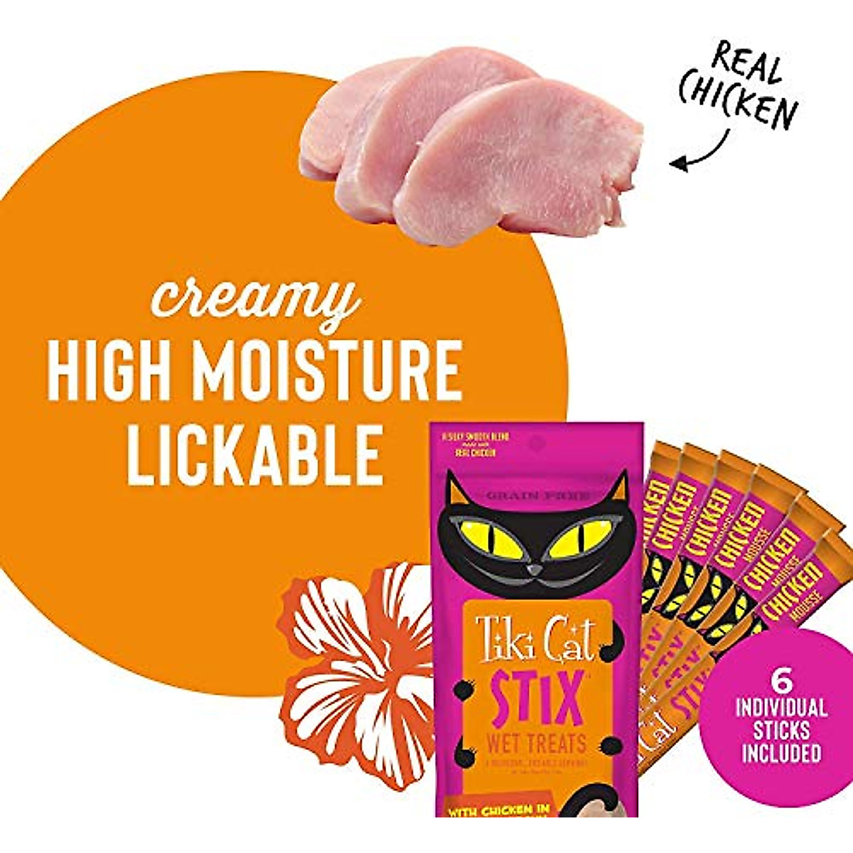 (12 Pack, 72 Stix) Tiki Pets Cat Stix Wet Treats Topper, Grain Free Lickable Smooth Blend with Chicken in Creamy Gravy with 10ct Pet Wipes