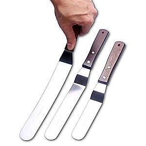 Cake Decorating Angled Icing Spatula Set of 6 8 & 10 Inch Wooden Handle Stainless Steel Offset Frosting Spatulas