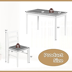 Tangkula Dining Table Set for 4, Farmhouse Solid Wood Dinette Set w/Rubber Wood Legs, Mid-Century Modern Dining Table and Chairs Set for Kitchen, Dining Room (Grey+White)