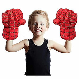 Superhero Toys for Kid, Red Boxing Gloves Kids Plush Hands Fists Toys, Superhero Halloween Costume Cosplay Festival Party Supplies Favors Christmas Gift for 3-10 Year Old Boys Girls Teen