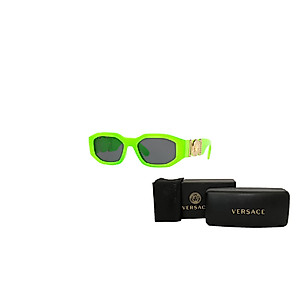 Versace VE4361 531987 53MM Green Fluo/Dark Grey Rectangular Sunglasses For Men For women + BUNDLE with Designer iWear Eyewear Kit