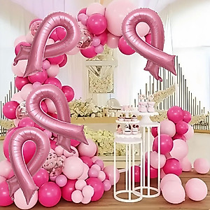 FULANSI Breast Cancer Balloons Pink Ribbon Balloons Breast Cancer Awareness Party Balloons Decorations Larger Aluminum Foil Balloons Set for Fundraisers Charity Party Decor Supplies 4pcs