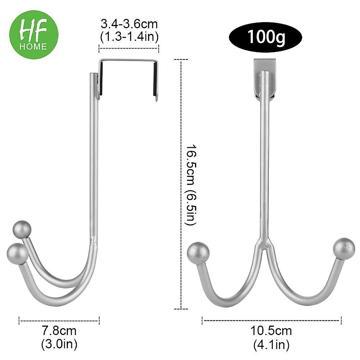 HFHOME 2Packs Over The Door Double Hanger Hooks, Metal Twin Hooks Organizer for Hanging Coats, Hats, Robes, Towels- Silver