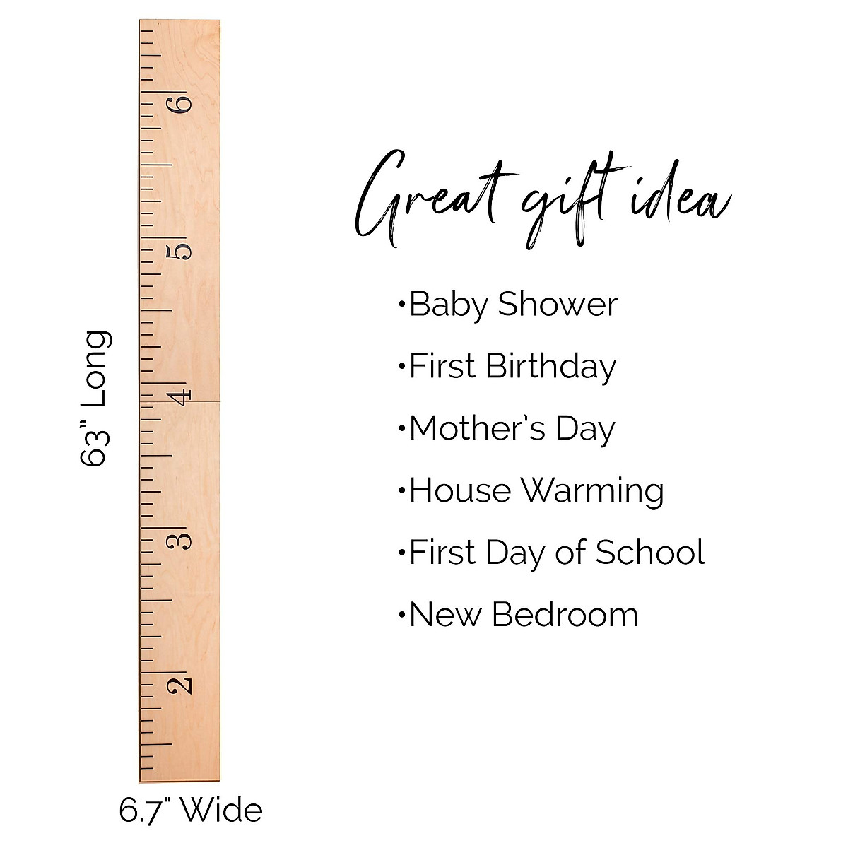 HEADWATERS STUDIO Wooden Ruler Growth Chart for Kids, Boys & Girls - Height Chart & Height Measurement for Wall - Kids Nursery Wall Decor and Room Hanging Wall Decor - Natural Schoolhouse Ruler Inches