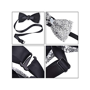 2 Pieces Rhinestone Bow Ties Banquet Bowties Men's Pre-tied Bow Ties for Wedding and Parties (Silver)