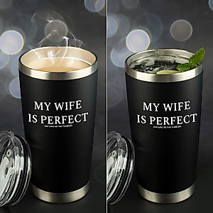 JENVIO Husband Gifts from Wife | My Wife is Perfect | Stainless Steel Travel Tumbler with 2 Lids 2 Straws Gift Box and Card | Funny Cup Happy For Mens From Anniversary Stuff Valentine's Day Gift