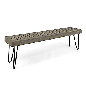 63'' Gray and Black Contemporary Rectangular Outdoor Bench