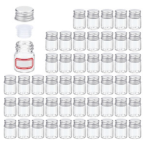 PATIKIL 5ml Clear Glass Vials, 50 Pack Small Liquid Sample Vial with Screw Caps Plastic Stoppers and 64 Labels Leak-Proof Bottles Empty Jars