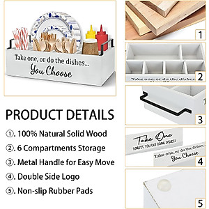 Kitchen Countertop Paper Plate Caddy Holder, Wood Utensil Caddy Holder Organizer for Plates and Cutlery, Silverware Caddy Picnic Caddy Condiment Caddy for Parties BBQ and Outdoor Kitchen Accessories