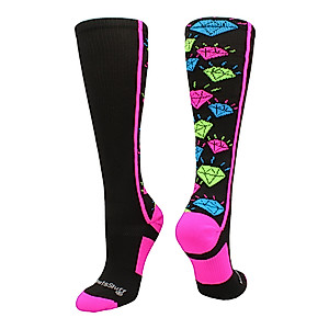 Crazy Socks with Diamonds Over the Calf (Black/Multi-Neon, Small)